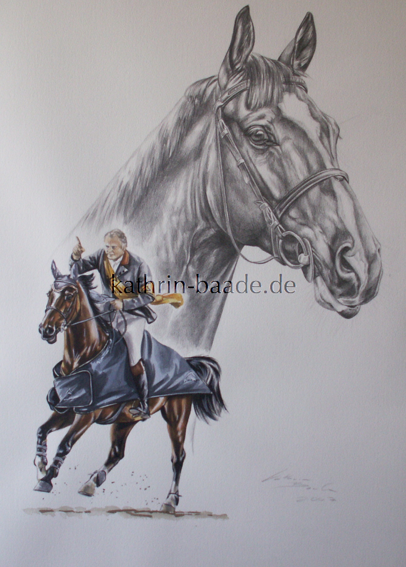 Springpferd im Galopp in Mischtechnik | Tierportraits Kathrin-Baade.de
